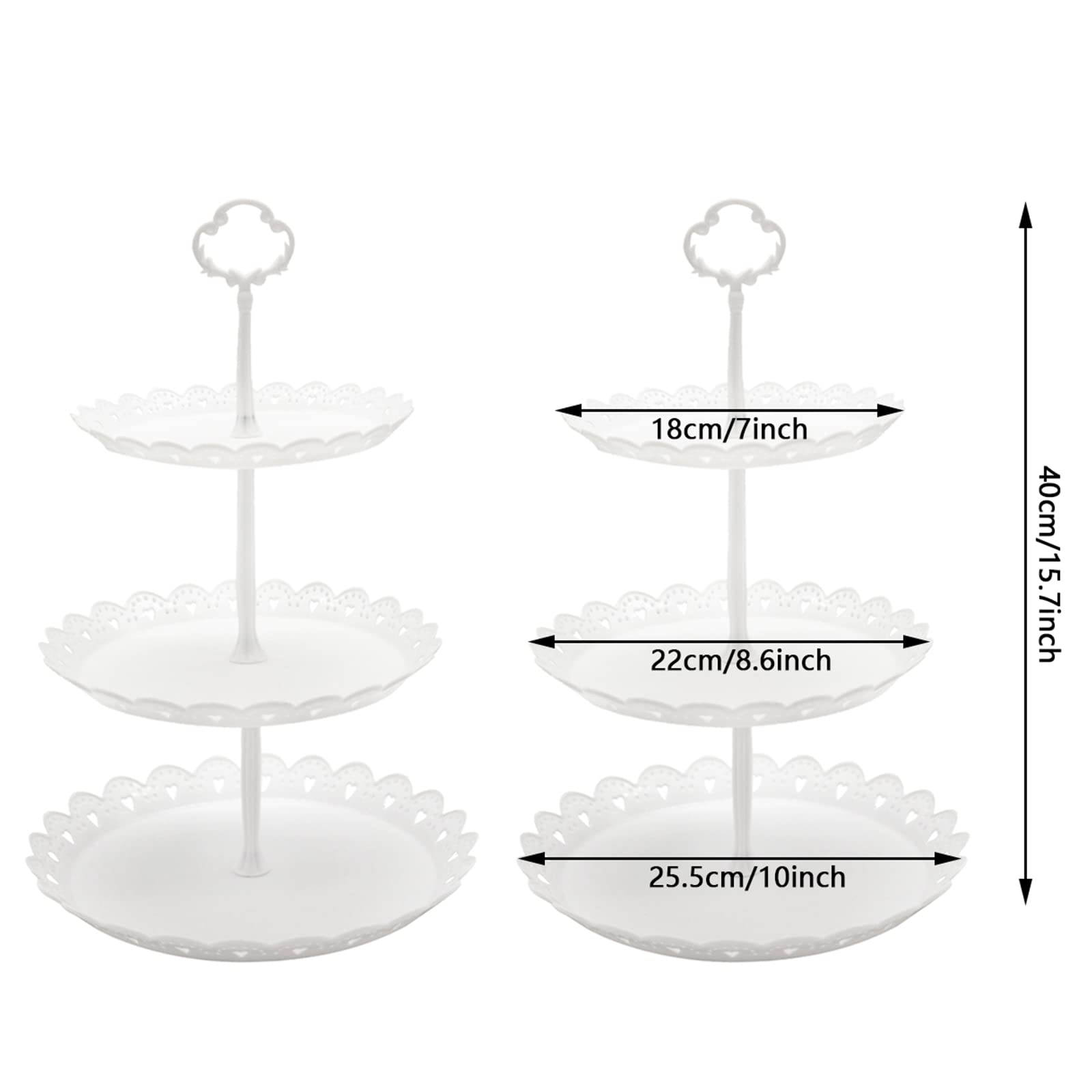 Set of 2pcs 3 Tier Cupcake Stand, Plastic Party Dessert Stand Fruits Candy Buffet Serving Tray for Wedding Baby Shower Home Birthday Tea Party (White)