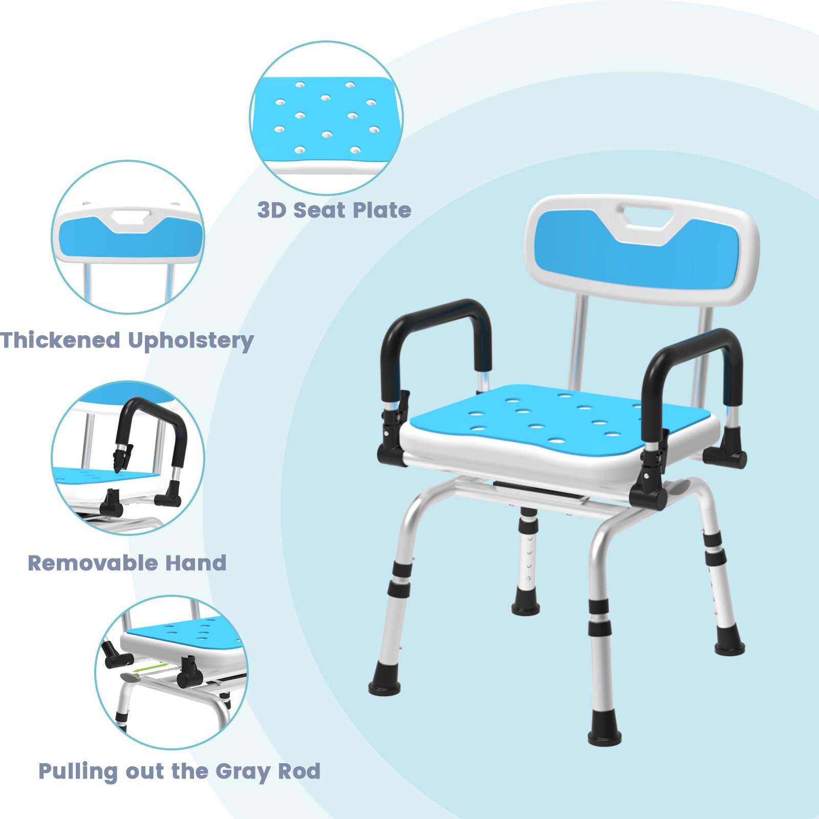 Shower Chair with Arms and Back 400 LB, Folding Shower Chair 5-Level Adjustable, Non-Slip Feet Shower Seat, for Elderly,Handicap,Disabled, Seniors & Pregnant