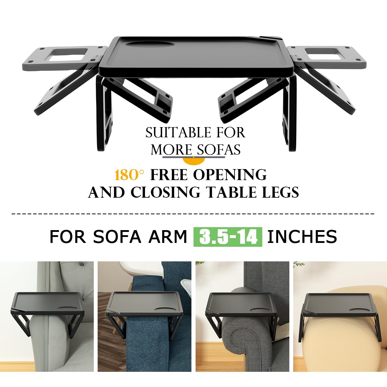 Multi-Function Arm Clip Table Tray for Couch, Sofa with Armrest Suitable for Home Drinks/Fast Food/Fruit Etc, Large Size Brown(360° Rotation - Left and Right Position Compatible)