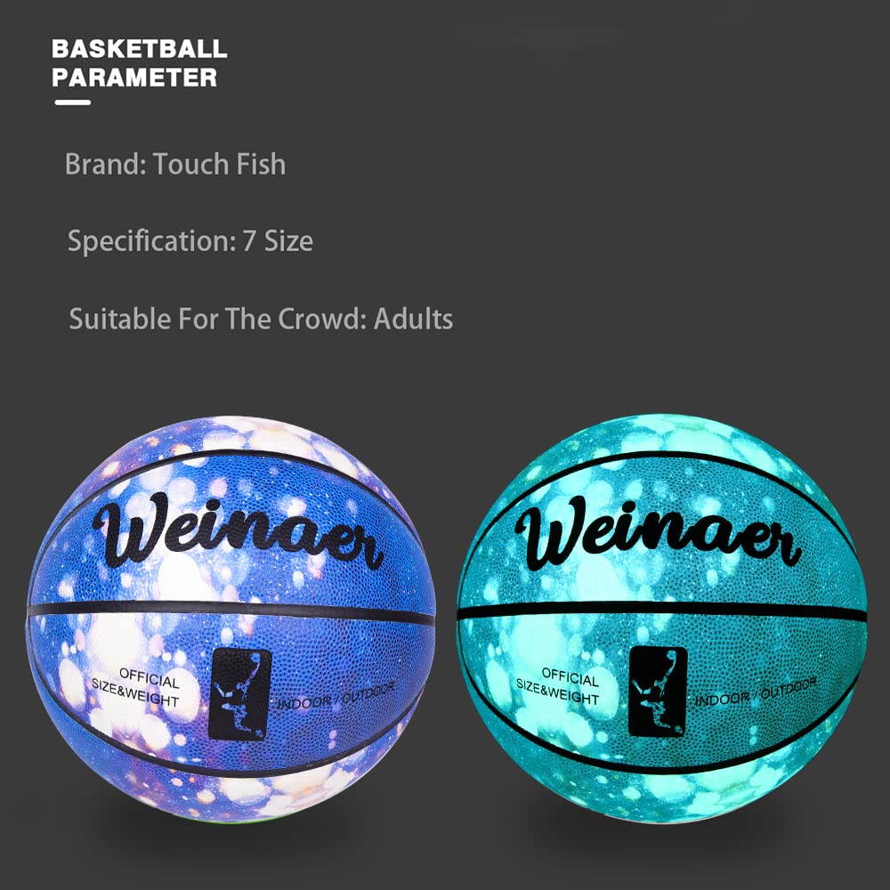 Touch Fish Glow in The Dark Basketball,Light up Starry Sky Luminous Leather Basketball, Aldult Indoor-Outdoor Night Basketbal