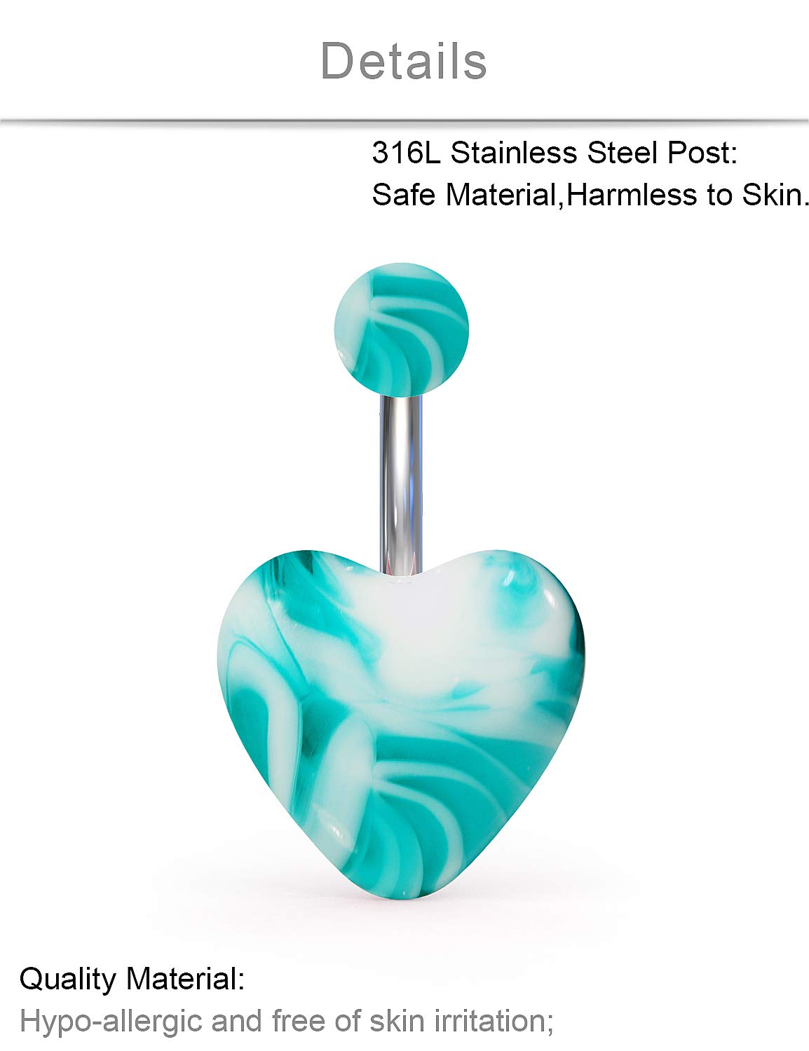 SCERRING 14G Belly Button Rings Stainless Steel Belly Navel Barbell Body Piercing Jewelry Heart Clear CZ Stone Opal 15PCS Silver