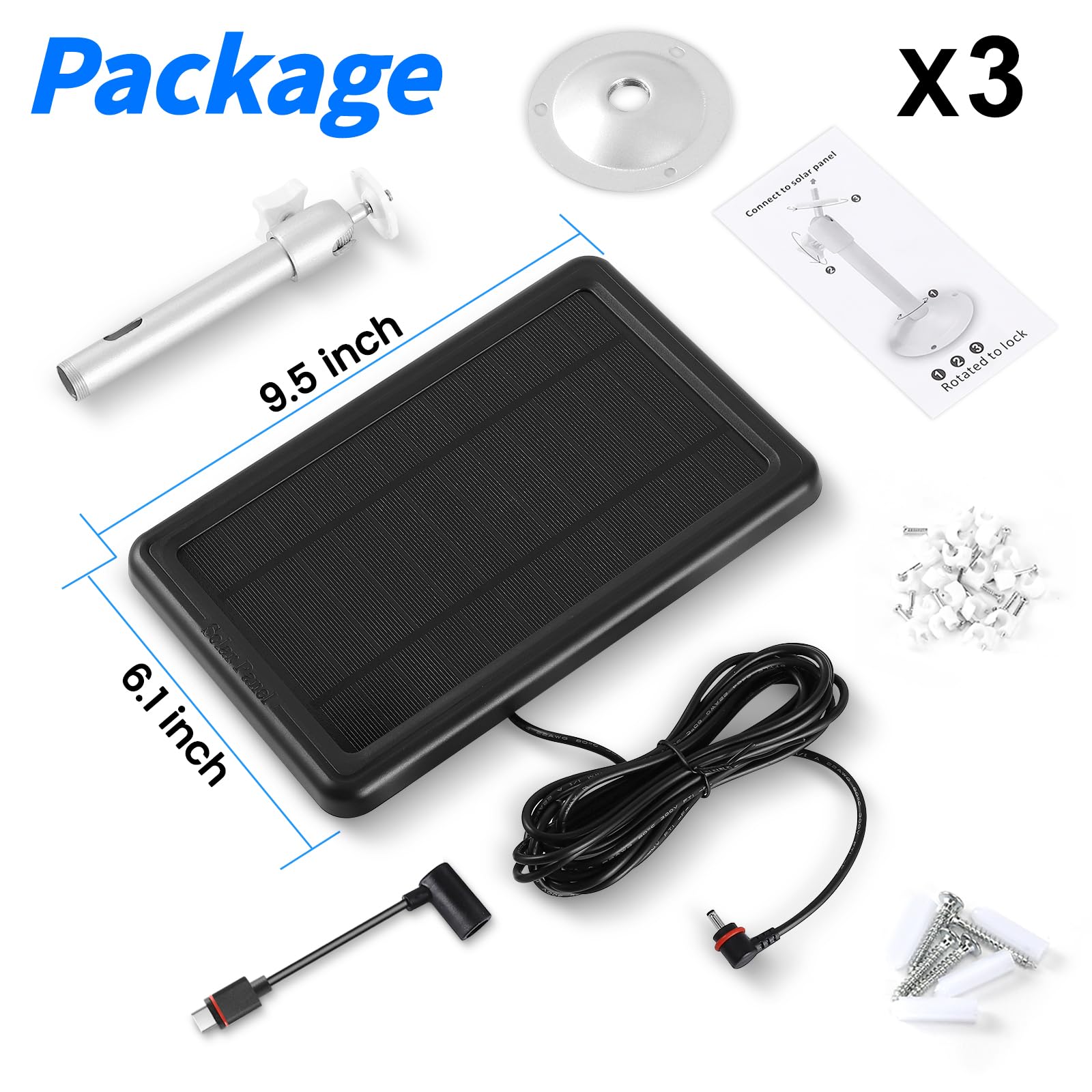 Ring Camera Solar Panels, Solar Panel Charger for Ring Stick Up Cam 2nd & 3rd Gen, Ring Spotlight Cam Battery, 5V 4.5W Output Super Fast Charging (3Pack-Black)