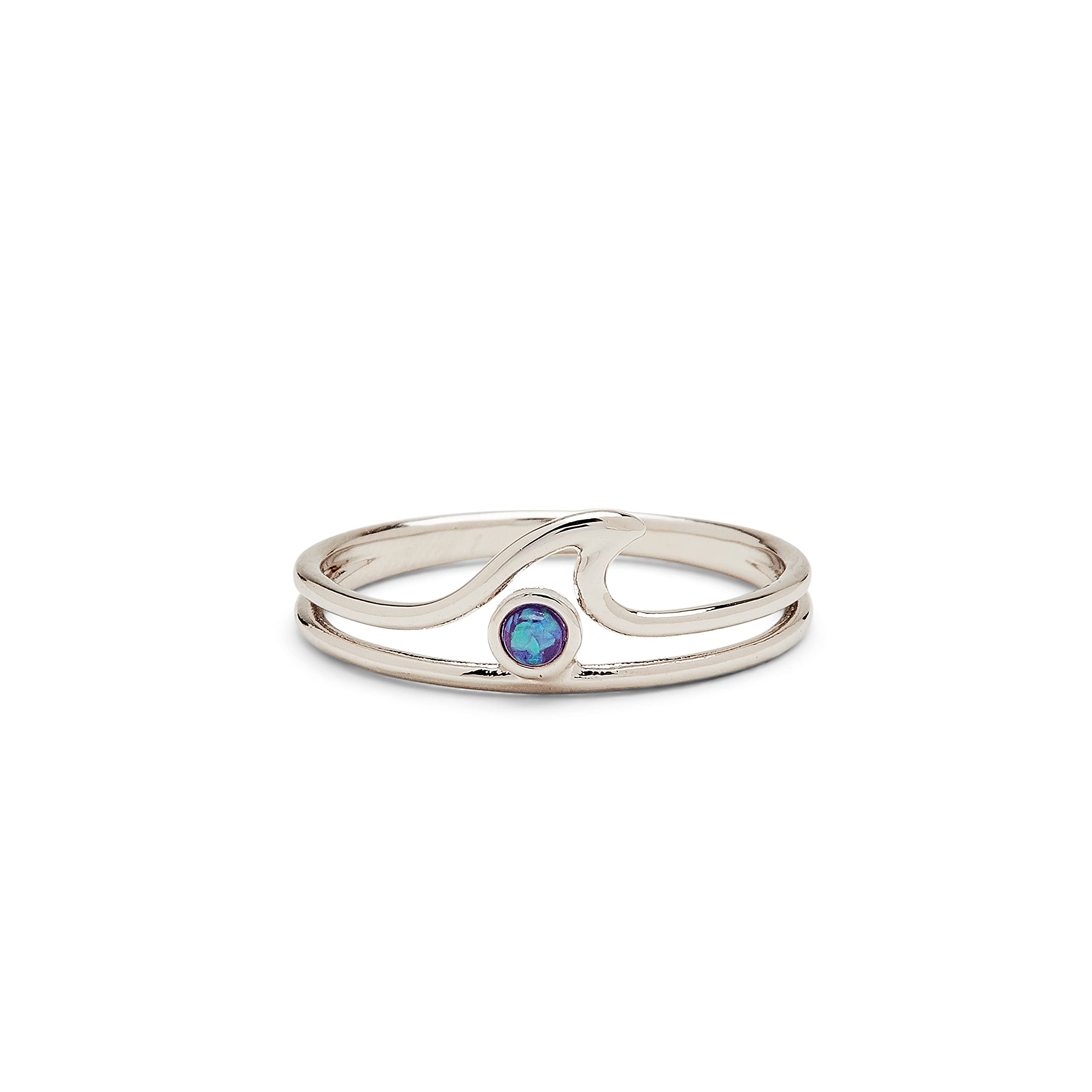 Pura Vida Silver-Plated Opal Wave Ring w/Blue Stone - Brass Base, Stylish Design - Size 8