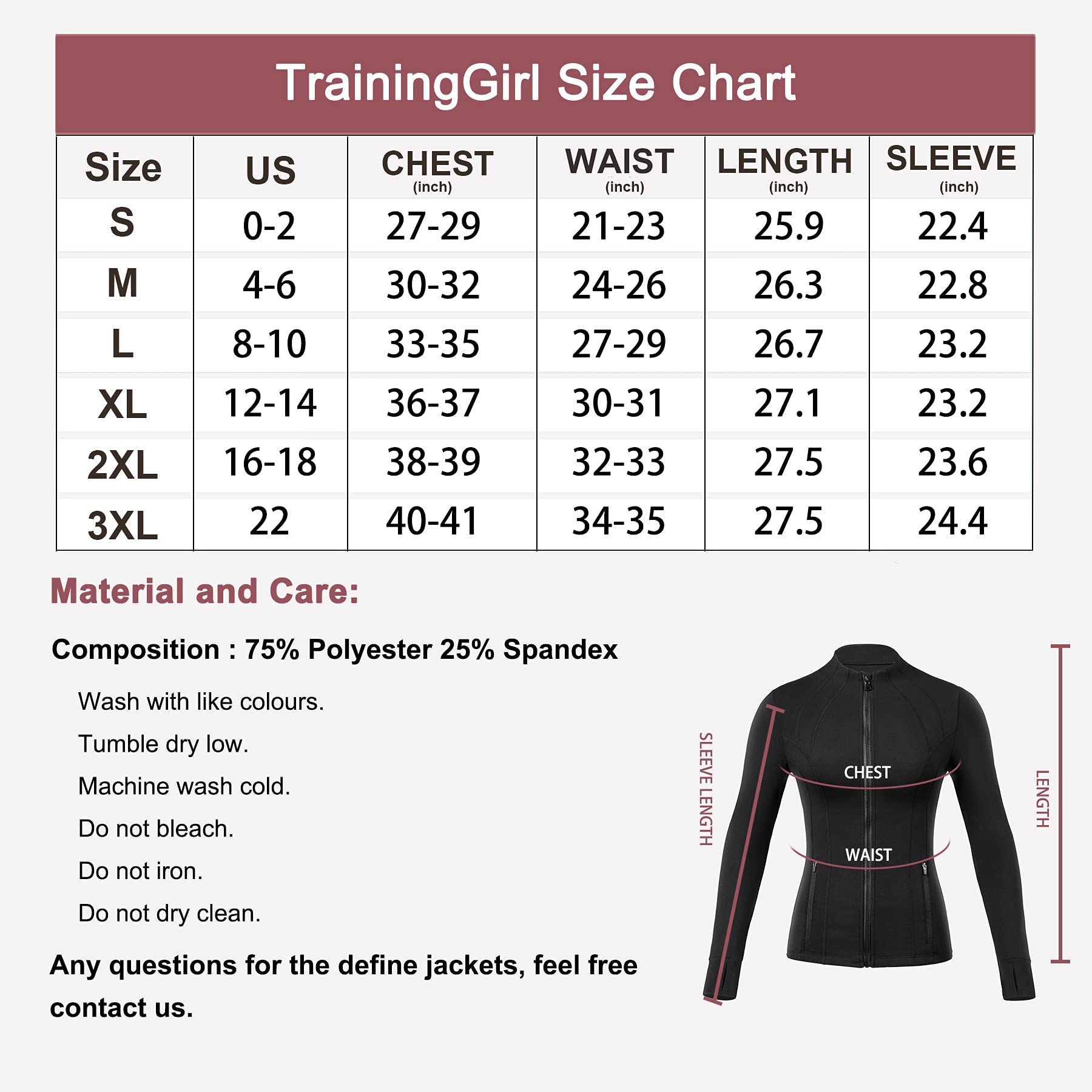 TrainingGirl Women's Sports Jacket Full Zip Workout Running Jacket Slim Fit Long Sleeve Yoga Track Jacket with Thumb Holes (Black, Small, s)