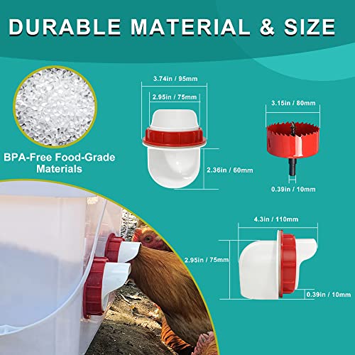 ZenxyHoC Chicken Feeders No Waste, DIY Automatic Poultry Feeder 4 Ports 1 Hole Saw with Covers Gravity Feed Kit for Buckets Barrels Bins Troughs