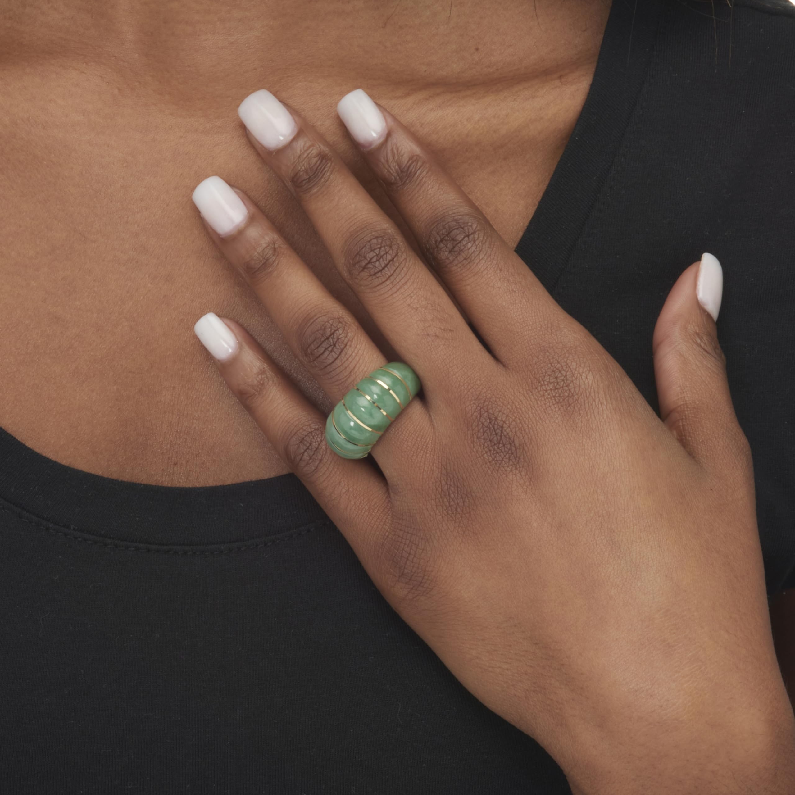PalmBeach 10K Yellow Gold Genuine Green Jade Shrimp Style Ring Sizes 6-10 Size 9