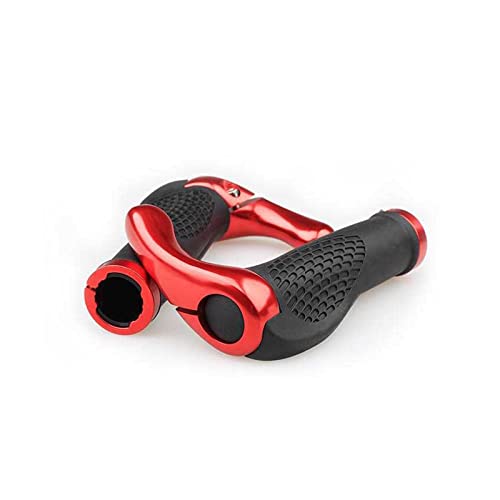 TTRS Store 1 Pair Bicycle Handlebar Grip Ergonomic Anti-Skid Lock-on Handle Cover Aluminum Alloy Rubber Grips MTB Bike Accessories (Color : Red)
