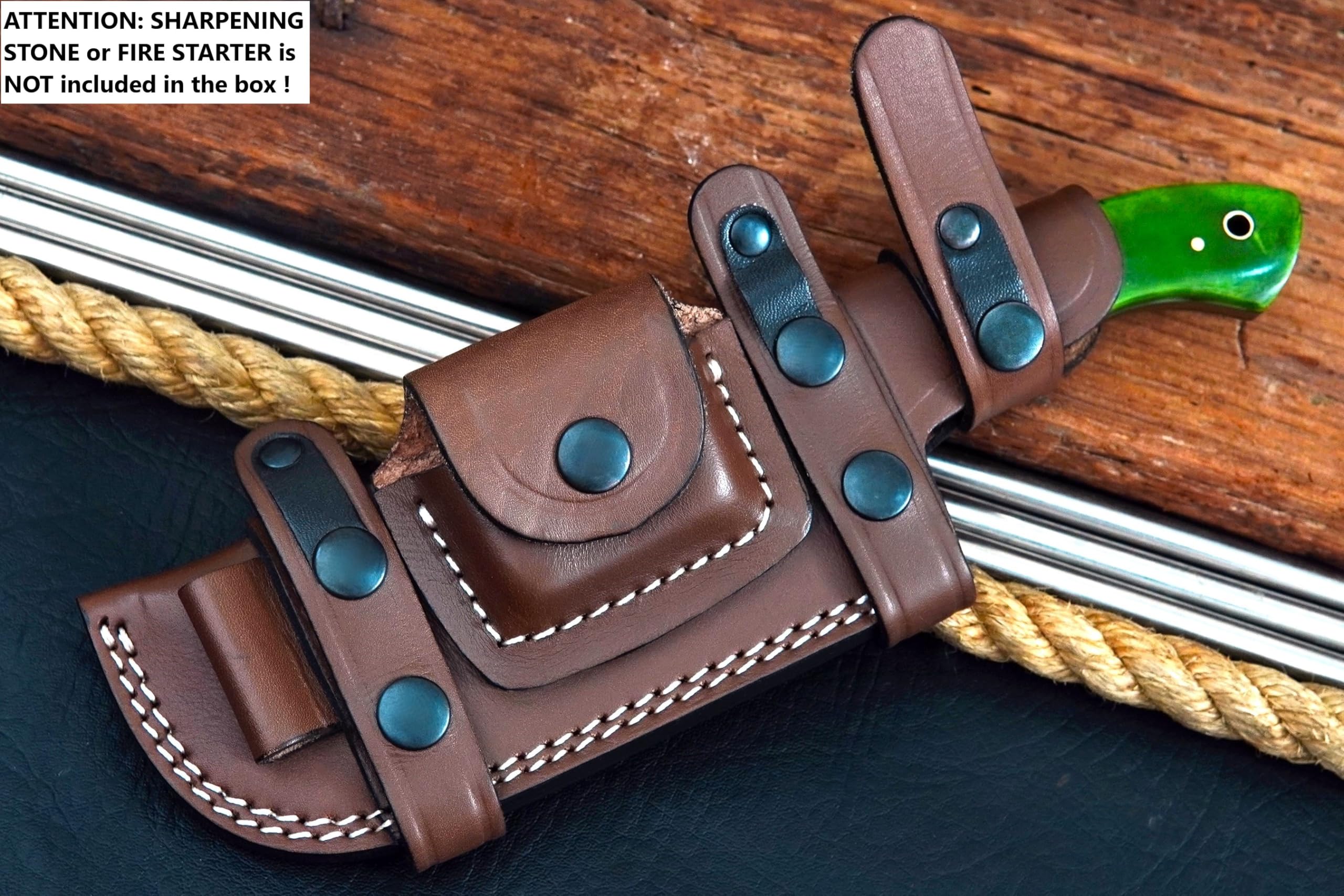 Ottoza Tracker Knife & Bone Handle - Damascus Hunting Knife - Horizontal Carry Knife Sheath 196