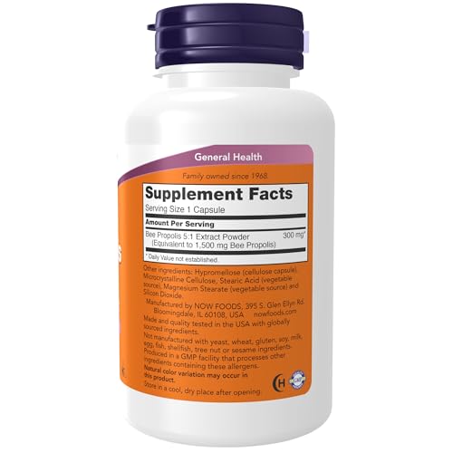 NOW Supplements, Propolis 1,500 mg with 5:1 Concentrate, Natural Bee Product, 100 Veg Capsules