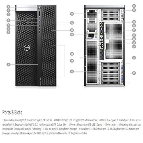 PCSP Precision 7920 Tower Workstation, VR CG AI 4K Editing Rendering, 2X Intel Xeon Gold 6148 up to 3.7GHz (40-Cores), 192GB DDR4, 1TB SSD + 4TB HDD, Quadro P4000 8GB, Windows 11 Pro (Renewed)
