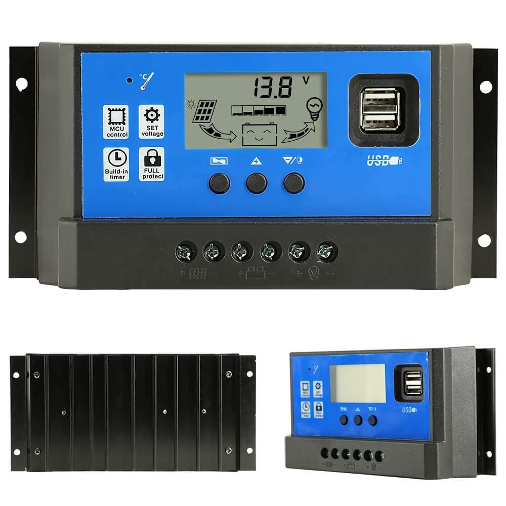 PowMr Solar Charge Controller 40A - Solar Panel Charge Controller 12V 24V, Adjustable Parameter LCD Display Current / Capacity and Timer Setting ON/Off with 5V Dual USB