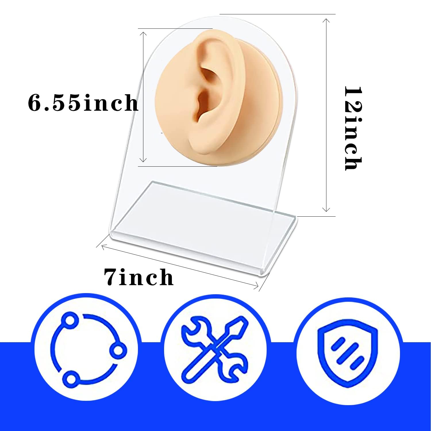 TOUNALKER 1Pcs Soft Silicone Ear Model, Reused Flexible Ear Mold Fake Ear with Acrylic Stand Ears Stud, Simulation Rubber Ear for Piercing Practice Jewelry Display