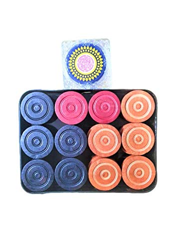 SCEXPORTS 24 Wooden Carrom Game Coins and Striker Set,Wooden Checkers (24 Pieces + 1 Striker with Striker Case FTD