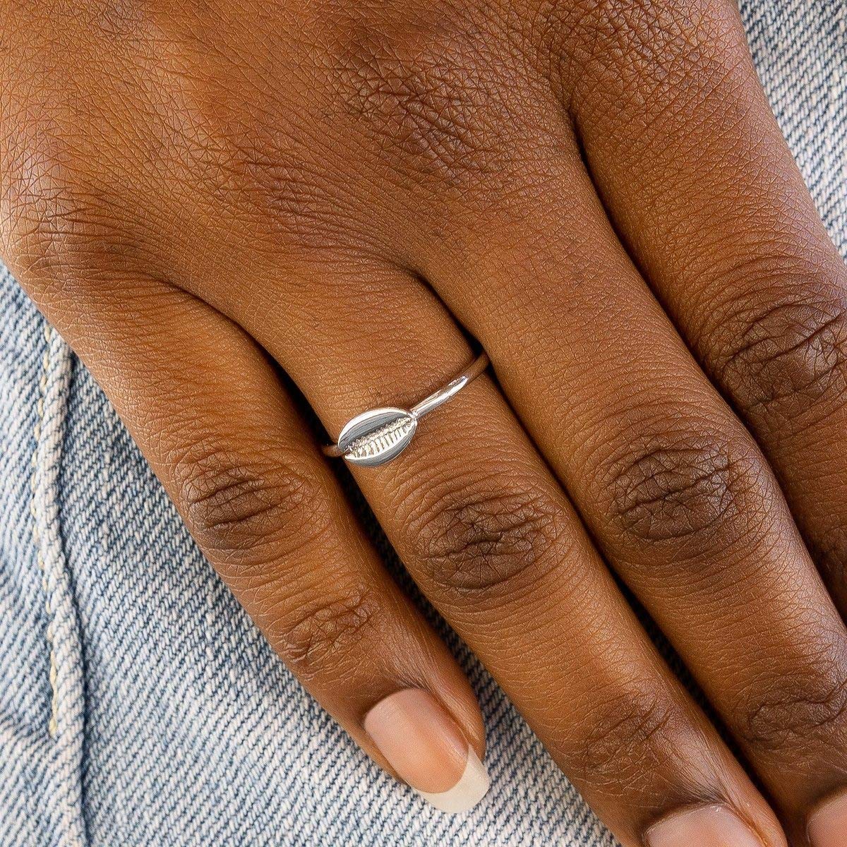 Pura Vida Silver-Plated Cowrie Ring - Brass Base Band - Size 5