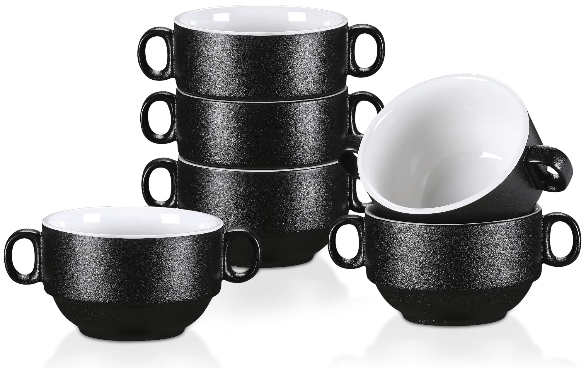 vancasso 6 Pieces Soup Bowls with Handles, 13 Oz Stoneware French Onion Soup Bowls, Microwave & Dishwasher Safe