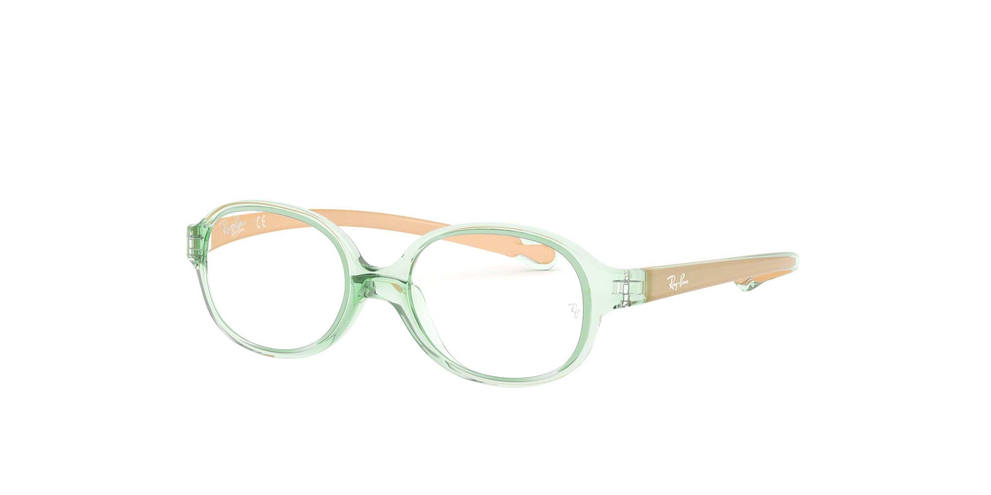 Ray-Ban Junior Kids' Ry1587 Oval Prescription Eyeglass Frames, Transparent Light Green/Demo Lens, 41 mm
