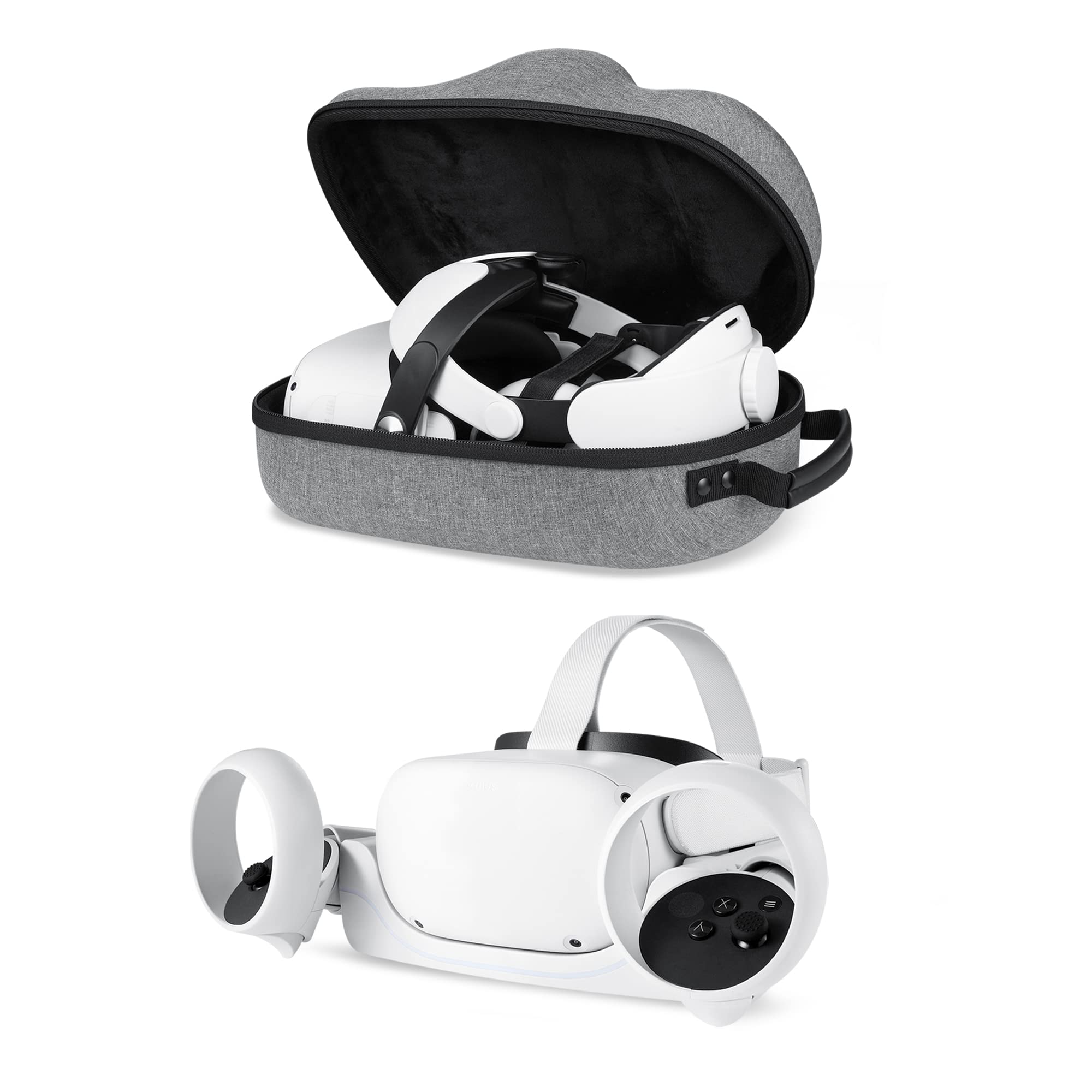 Wasserstein Bundle - Charging Station & VR Headset Carrying Case, Head Strap, and Face Cover Bundle Compatible with Oculus Quest 2