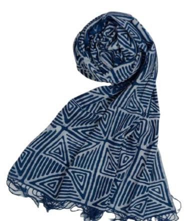 SO Thai - Handmade Indigo Batik scarf, handblock print, rayon fabric, size 55 * 180 cm. Indigo Blue