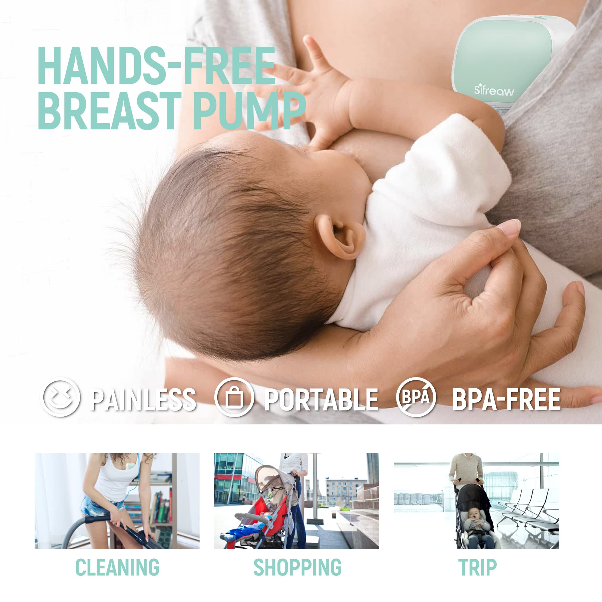 Wearable Breast Pump,Hands Free Portable Breast Pump with 2 Modes & 5 Levels for Painless & Silent Electric Breast Pump,Wireless Rechargeable Pump for Automatic Milk Pumping-24mm Flange(2 Pack)