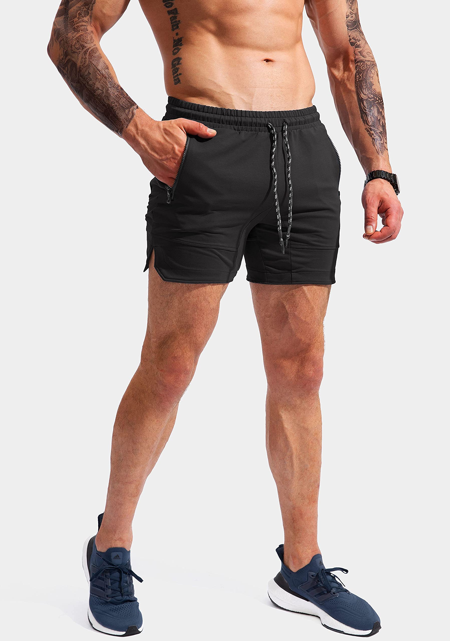 Pudolla Men's Gym Workout Shorts Weightlifting Squatting Shorts for Men Bodybuilding Training Jogger with Zipper Pockets(Black Medium)