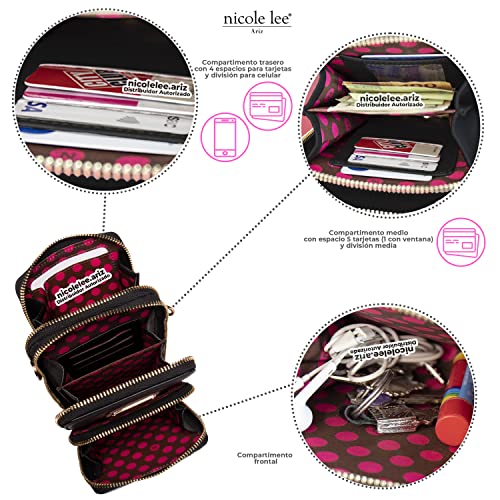 Nicole Lee Multi Zip Small Phone Case Crossbody, Detachable Crossbody Strap, Small Travel School Work Bag (All Emotion)