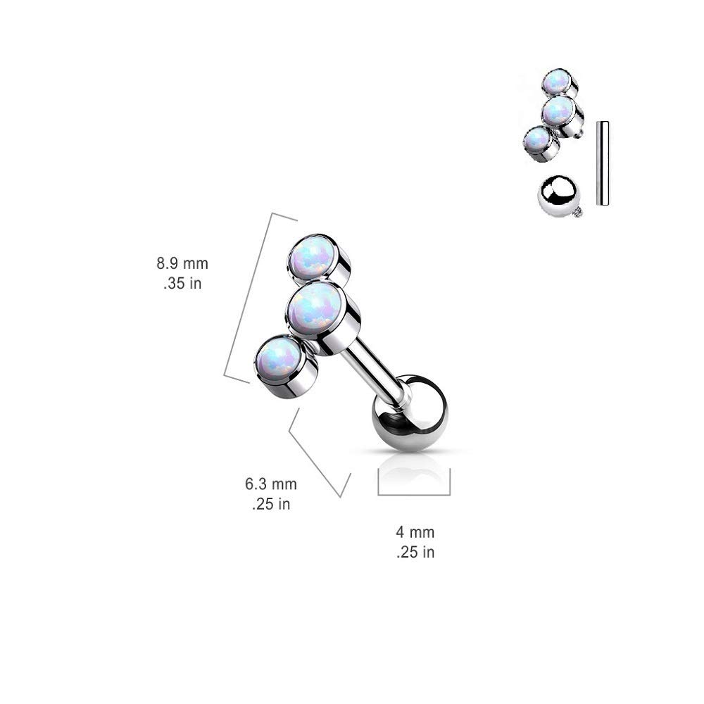 Pierced Owl 16G G23 Implant Grade Titanium Triple Synthetic Opal Cartilage Helix Stud Earring (White)