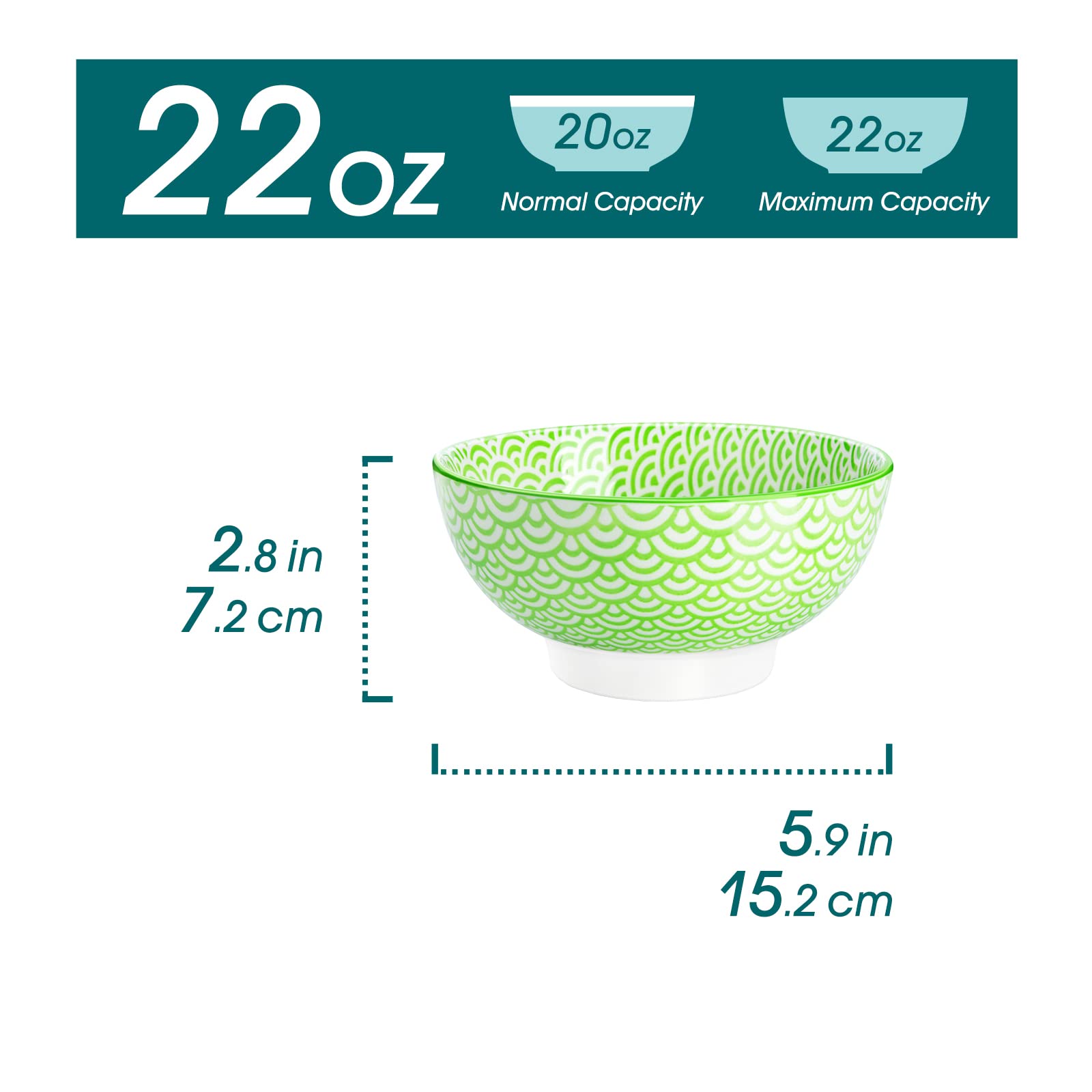 vancasso Natsuki Cereal Bowls, 22 OZ Ceramic Bowls Set of 4, Kitchen Serving Bowls Dishwasher Microwave Safe, Soup Bowls for Cereal, Pasta, Salad, Rice, Ice Cream, Dessert, Colorful Japanese Style