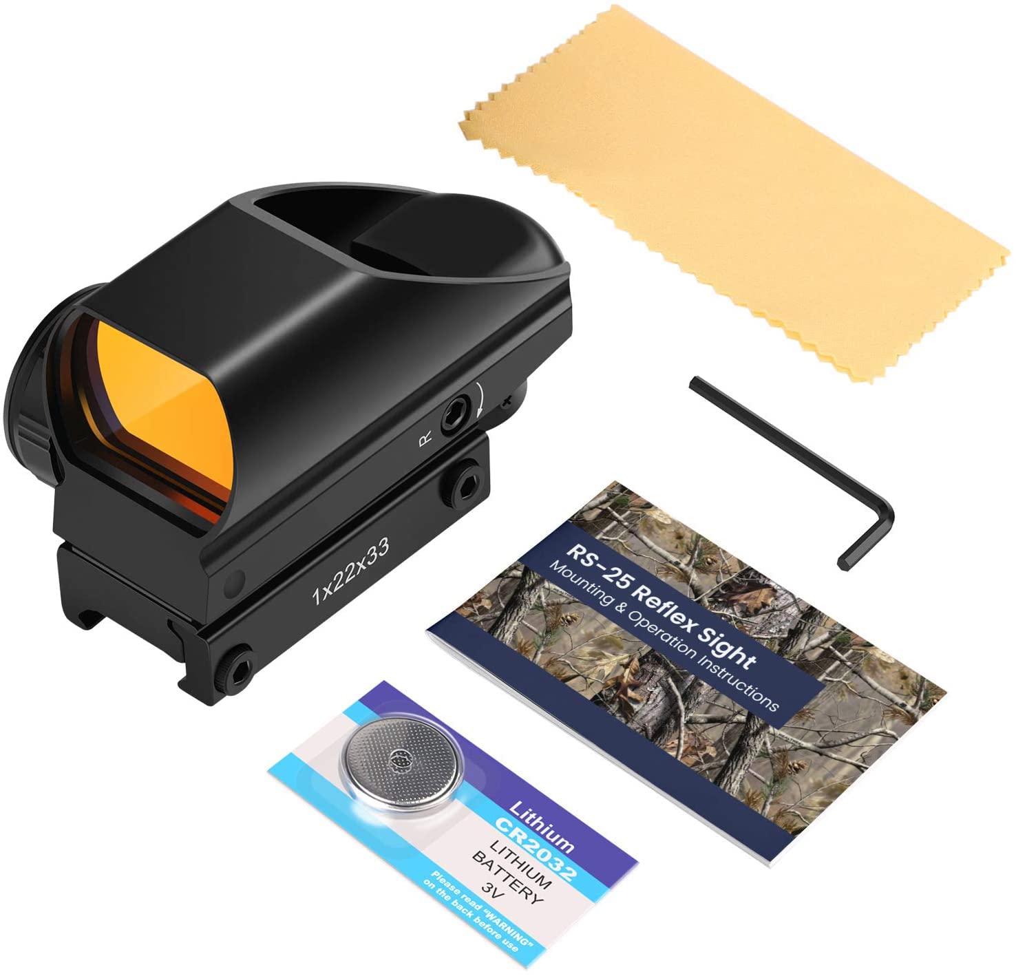 OTW RS-25 1x22x33mm Reflex Sight, Multiple Reticle Red Dot Sight with Picatinny Rail Mount, Absolute Co-Witness