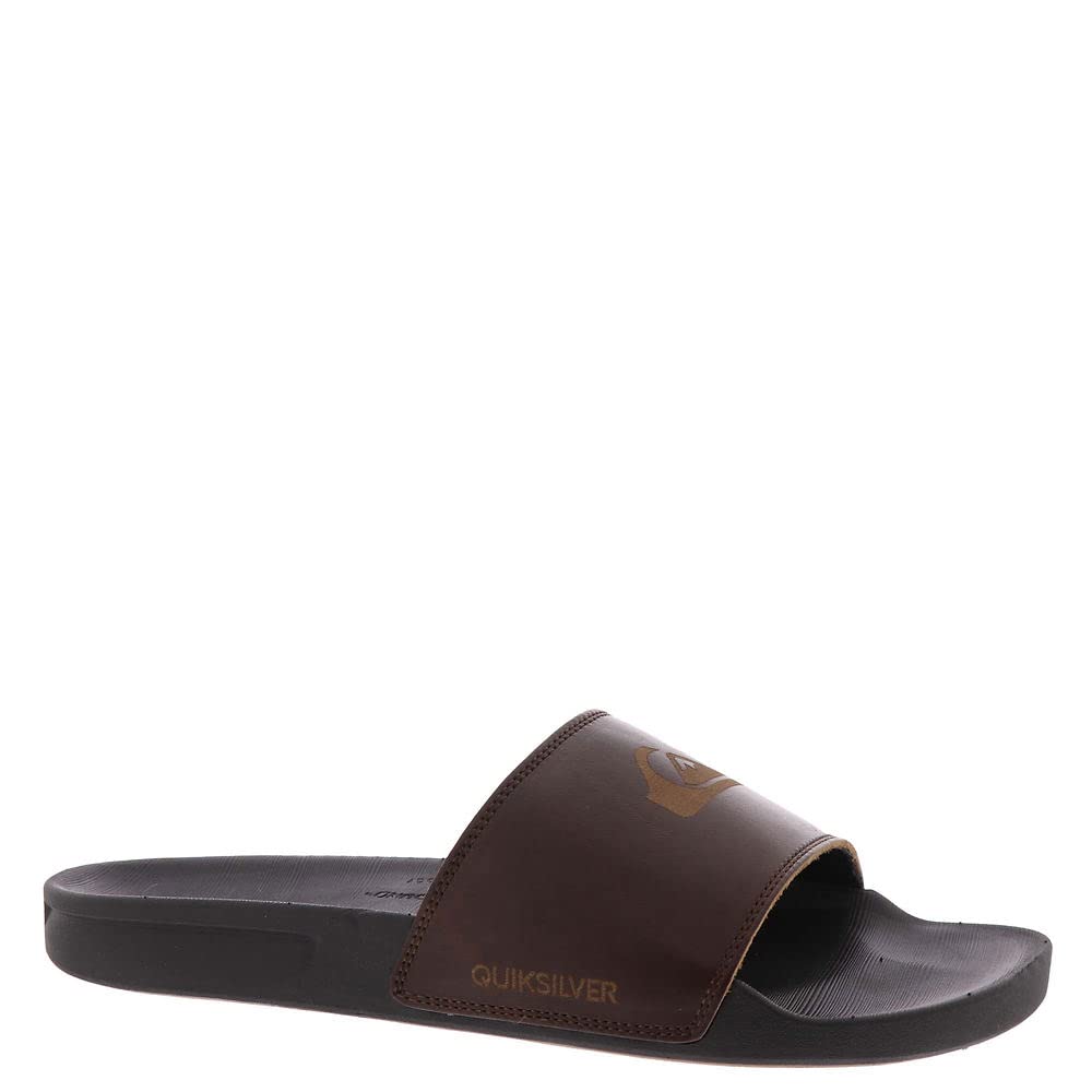 Quiksilver Men's Rivi Leather Slide Sandal, Brown/Black/Brown, 13