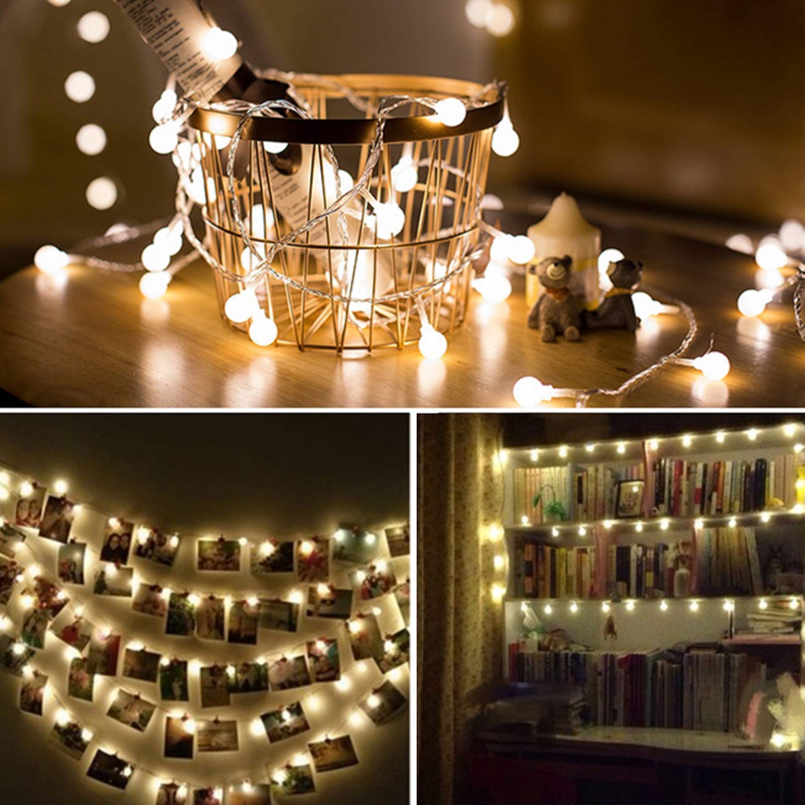 Shulemin Outdoor Globe Lights, Battery Operated Indoor Warm White Light, 40 LED Globe Bulb Fairy Light Remote Control Hanging Lamp for Home Yard Garden Decoration