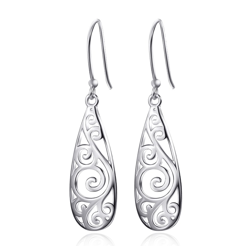 Sterling Silver Teardrop Dangle Filigree Earrings Jewelry Gifts for Women Abalone