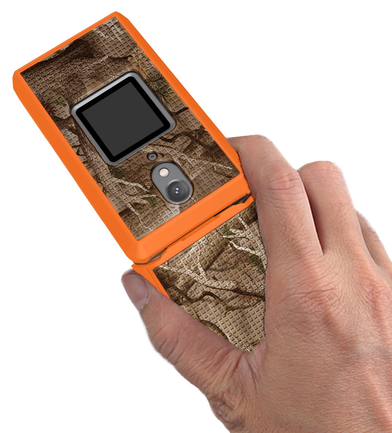 Nakedcellphone Case for CAT S22 Flip Phone, [Hunter Camouflage] Slim Hard Shell Protector Cover - Orange Camo