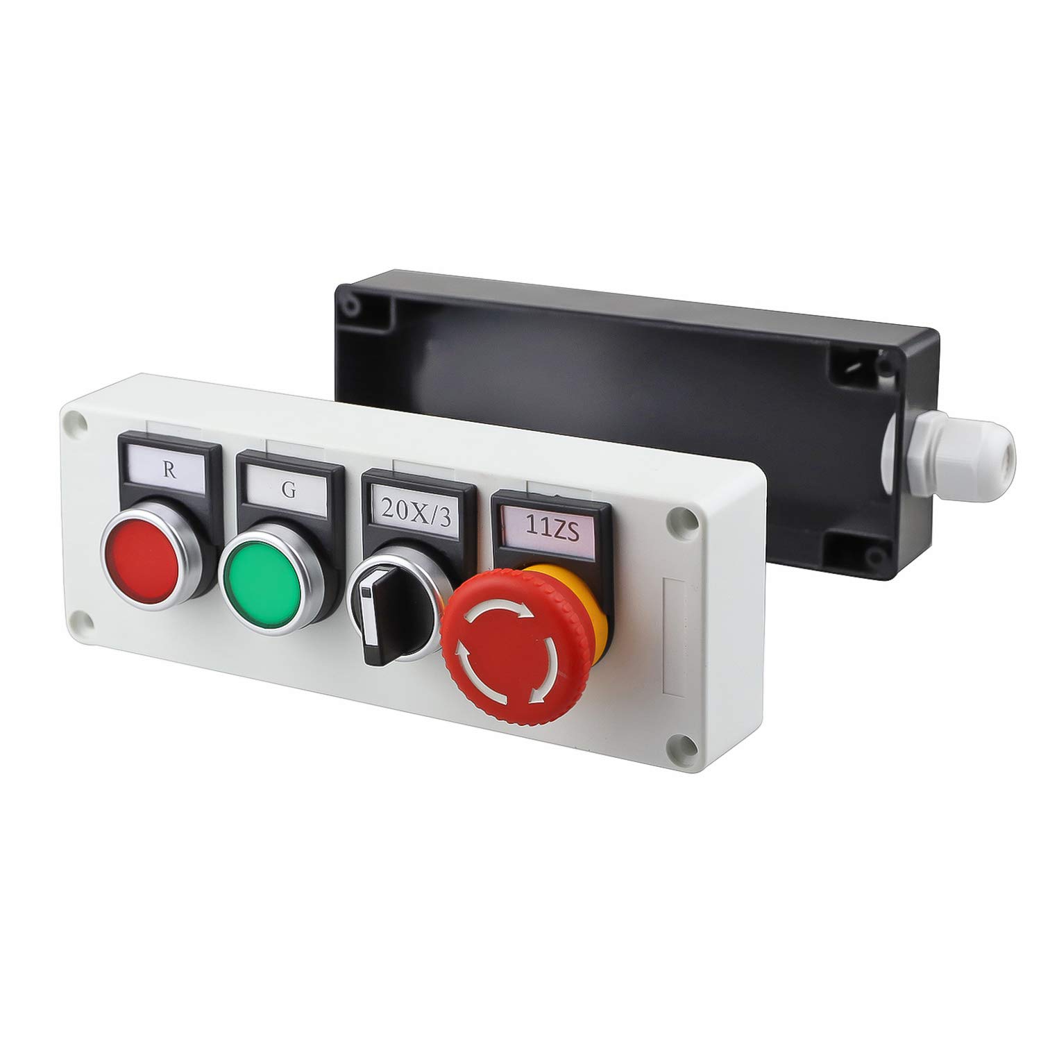 Nxtop Red Green Momentary Switch, Red Mushroom Emergency Stop Latching Push Button Switch,3 Positions 2NO Latching Select Selector Switch Station Box