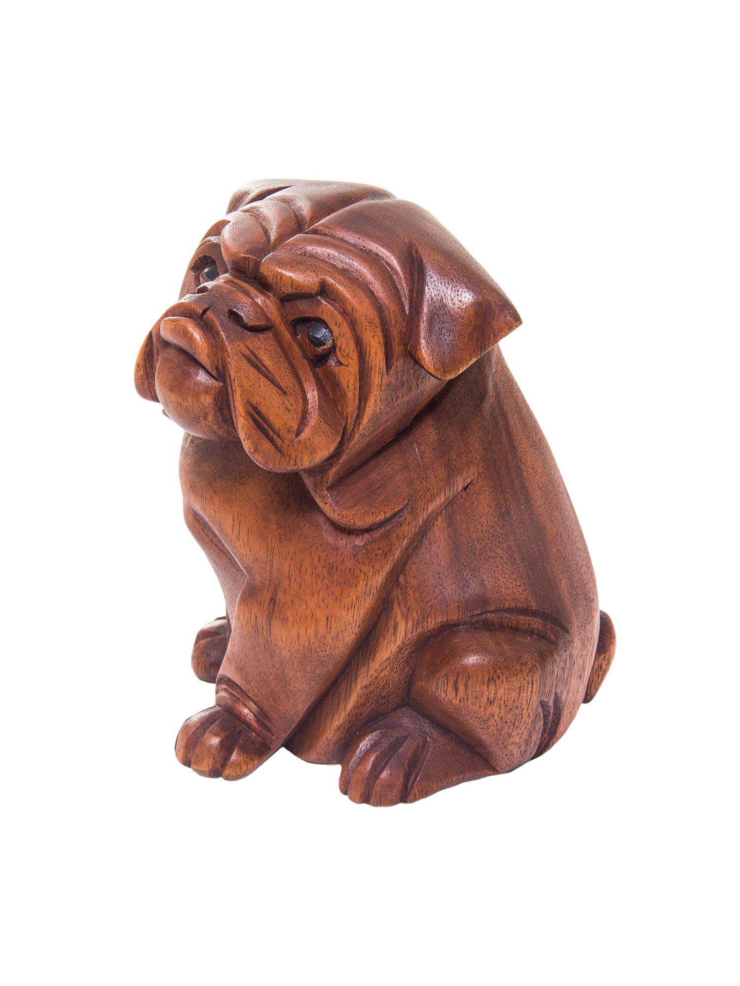 OMA Hand Carved Dog Bulldog Statue Figurine Solid Wood Sitting Dog Statue Home Decor Gift