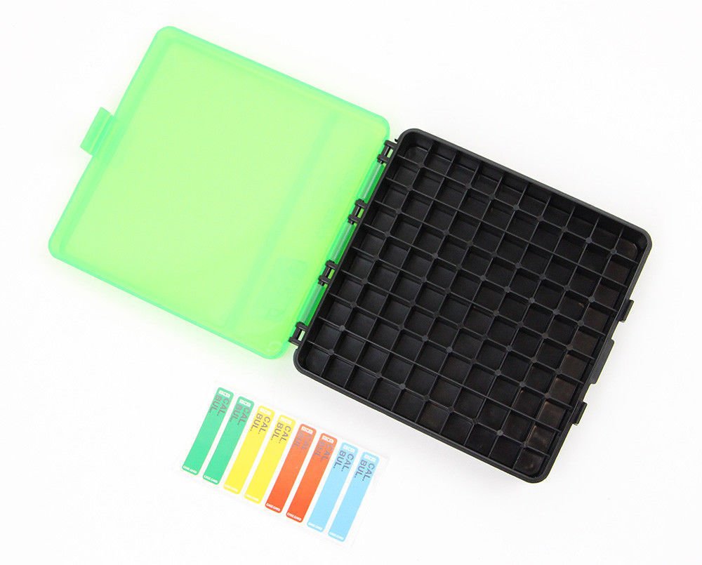 MTM 100 Round Flip-Top 40/45/10MM Cal Ammo Box - Green Black (4 Pack)