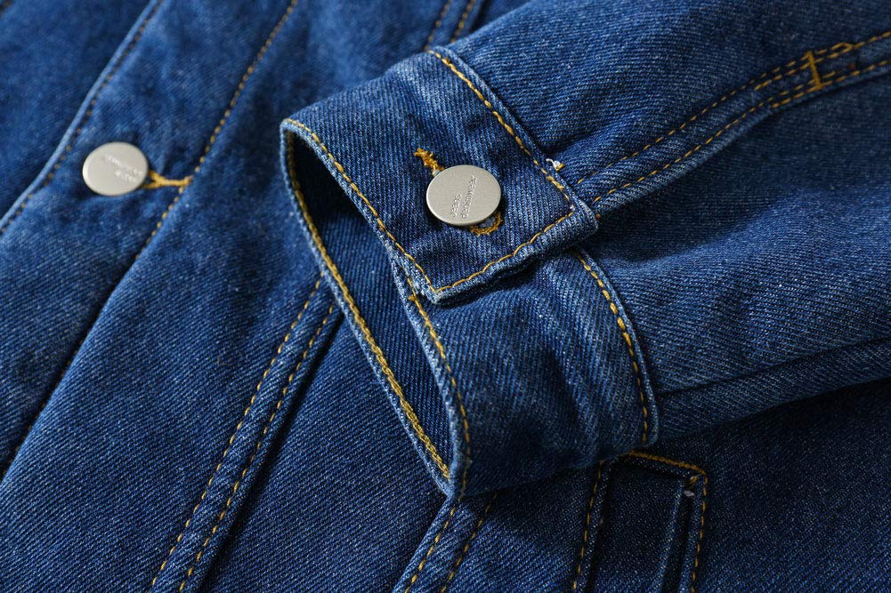 Plaid&Plain Men's Fleece Lined Borg Collar The Sherpa Trucker Jacket Jean Denim Jacket 1347# DarkBlue XL-35