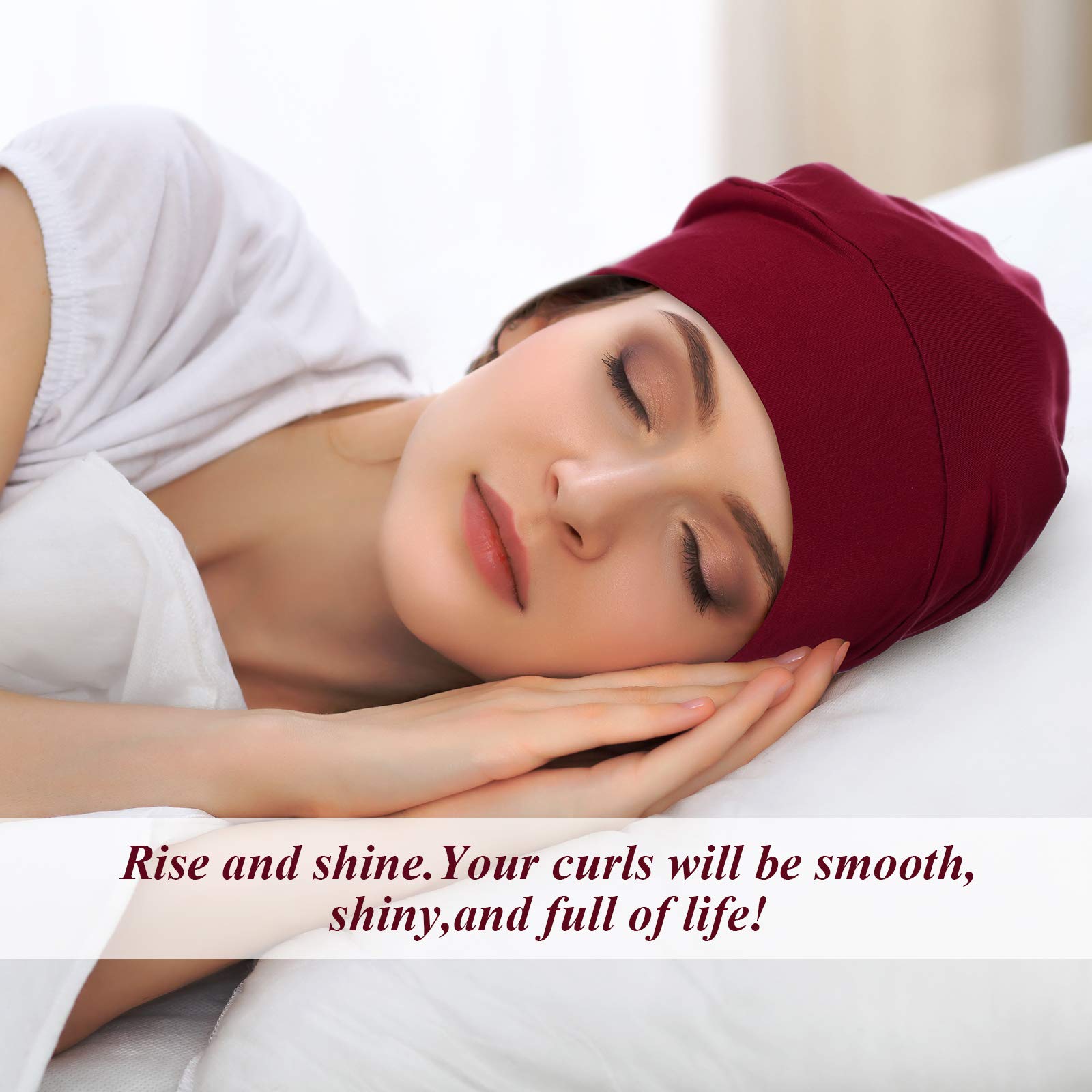 Syhood 4 Pieces Satin Lined Sleep Caps for Women Skull Beanie Elastic Slouchy Night Bonnet Hat