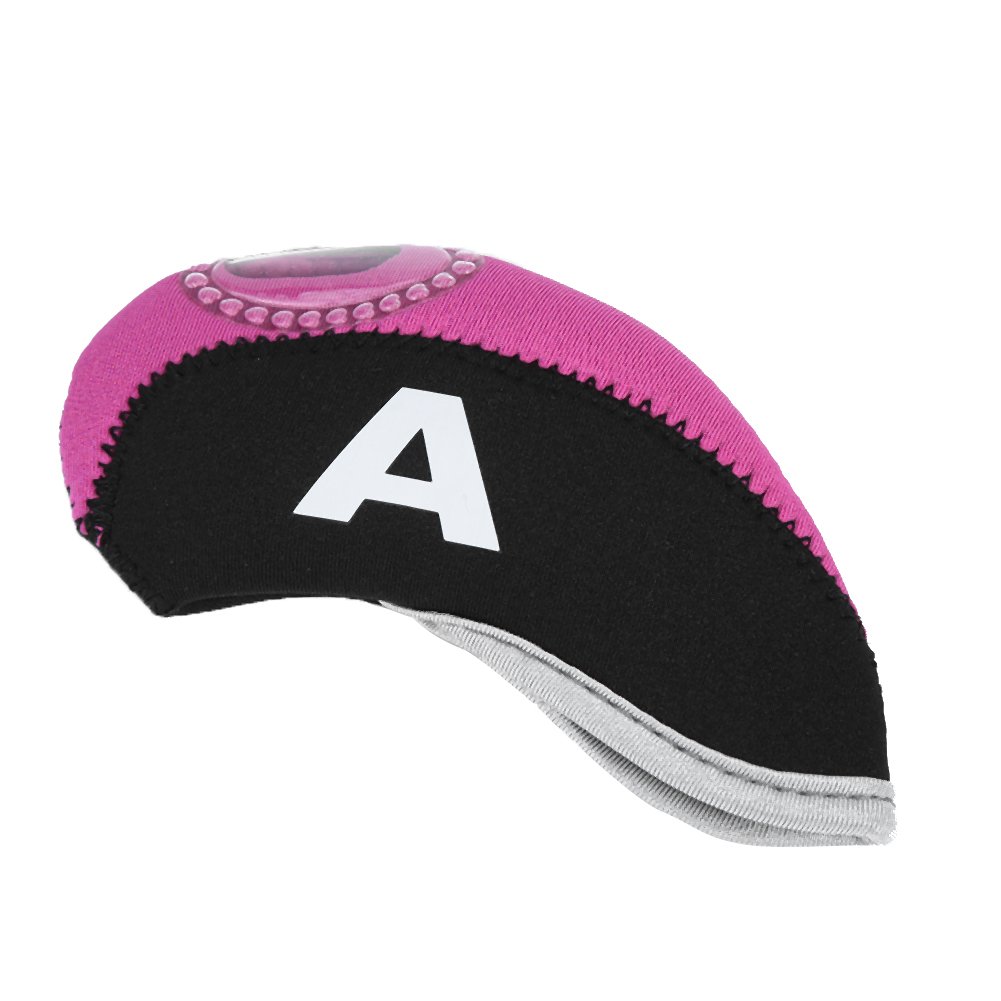 Putter Cover, 10 Pcs Neoprene Iron Putter Head Protector with Zipper Deign and Number Tag Eat to Recognize(Black&Rose Red)