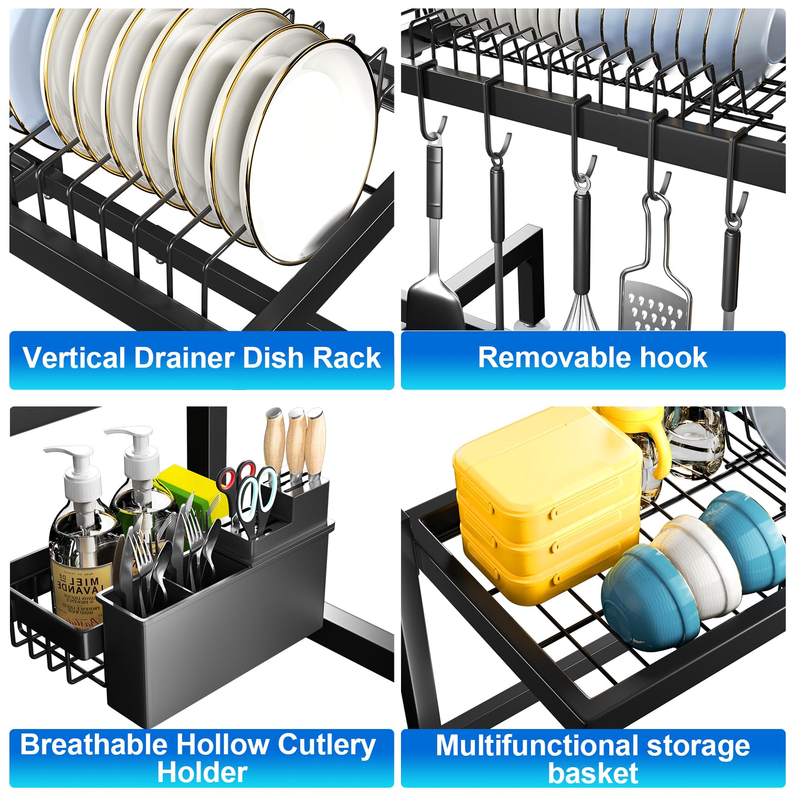 Over The Sink Dish Drying Rack【Thicker and More Sturdy】Kitchen Dish Drying Rack Space Saving, Over Sink Dish Drying Rack, Metal Drying Rack,26.5"-32.5"