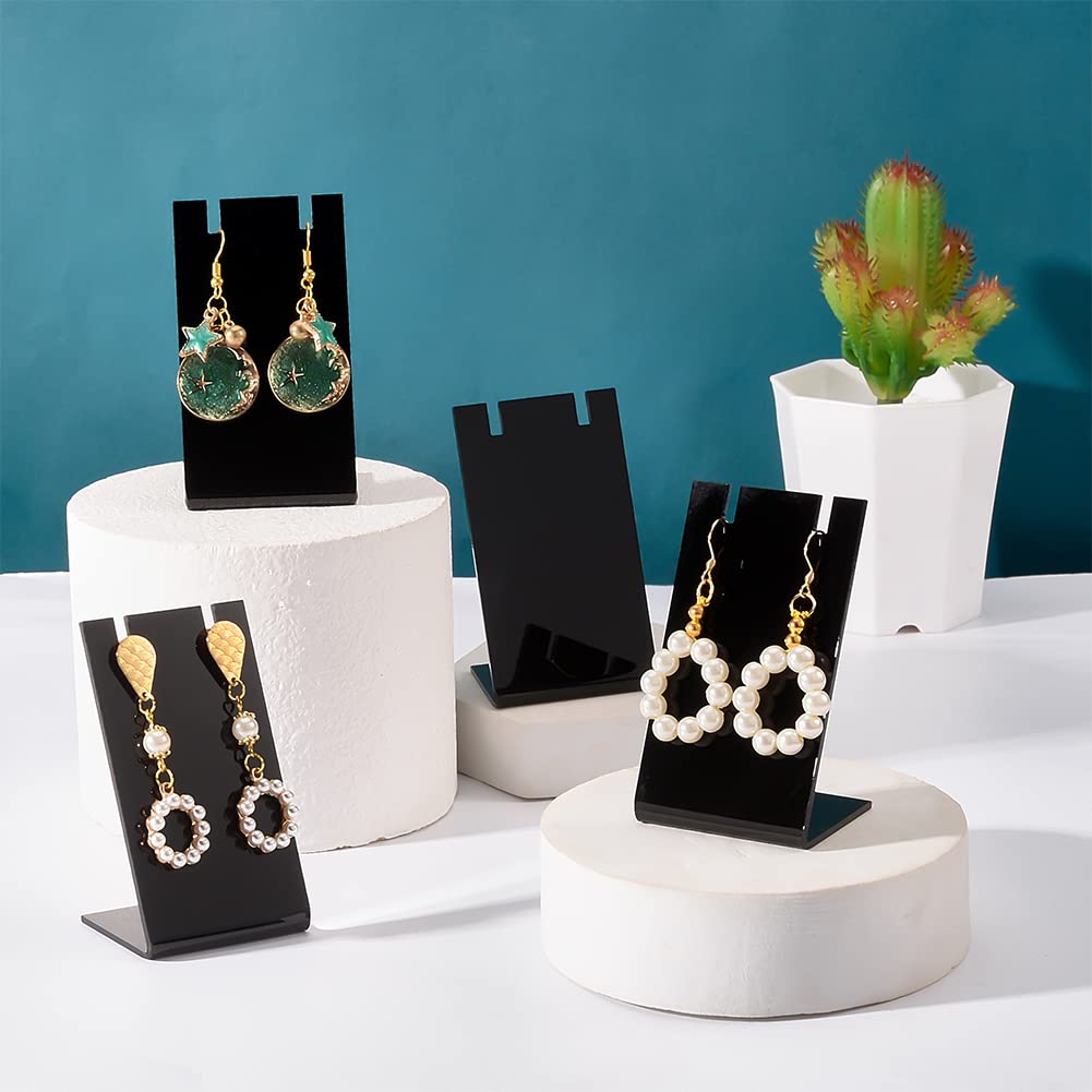 PH PandaHall 10pcs Acrylic Earring Holder Black Earring Display Stands L-shape Ear Organizer Dangling Earring Stands for Earring Necklace Jewelry Shows Retail Photography Props, 1.7x1.4x3 inch