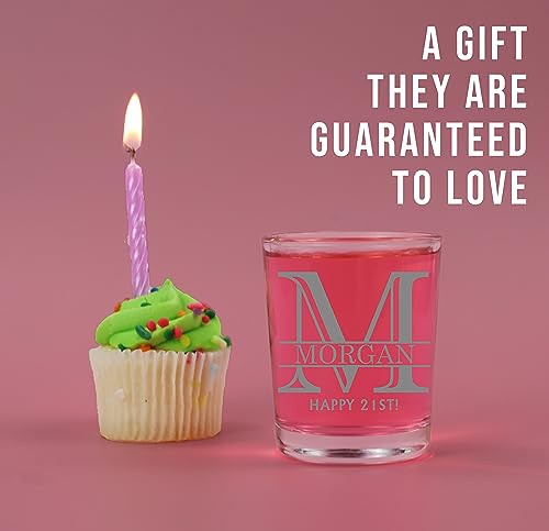 Personalized Etched 2.5oz 1pk Shot Glass – Customized Monogram Name, Custom Gifts Men Women, Groomsmen, Engraved Wedding Birthday Anniversary Retirement Gift Ideas Him Her, Party Favors, Halpert