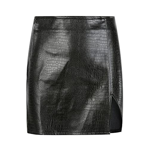 Tulle Long Skirts for Women Wedding Faux Slit Textured Women's Slim Leather Skirt Solid Fit Hip Plaid Jean Black