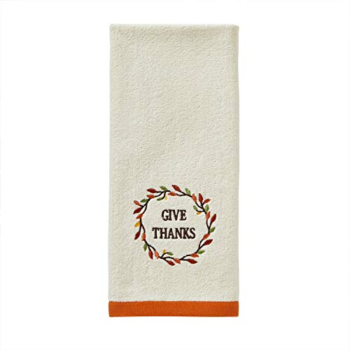 SKL Home Harvest Wreath Thanks Hand Towel Set, White 2 Count