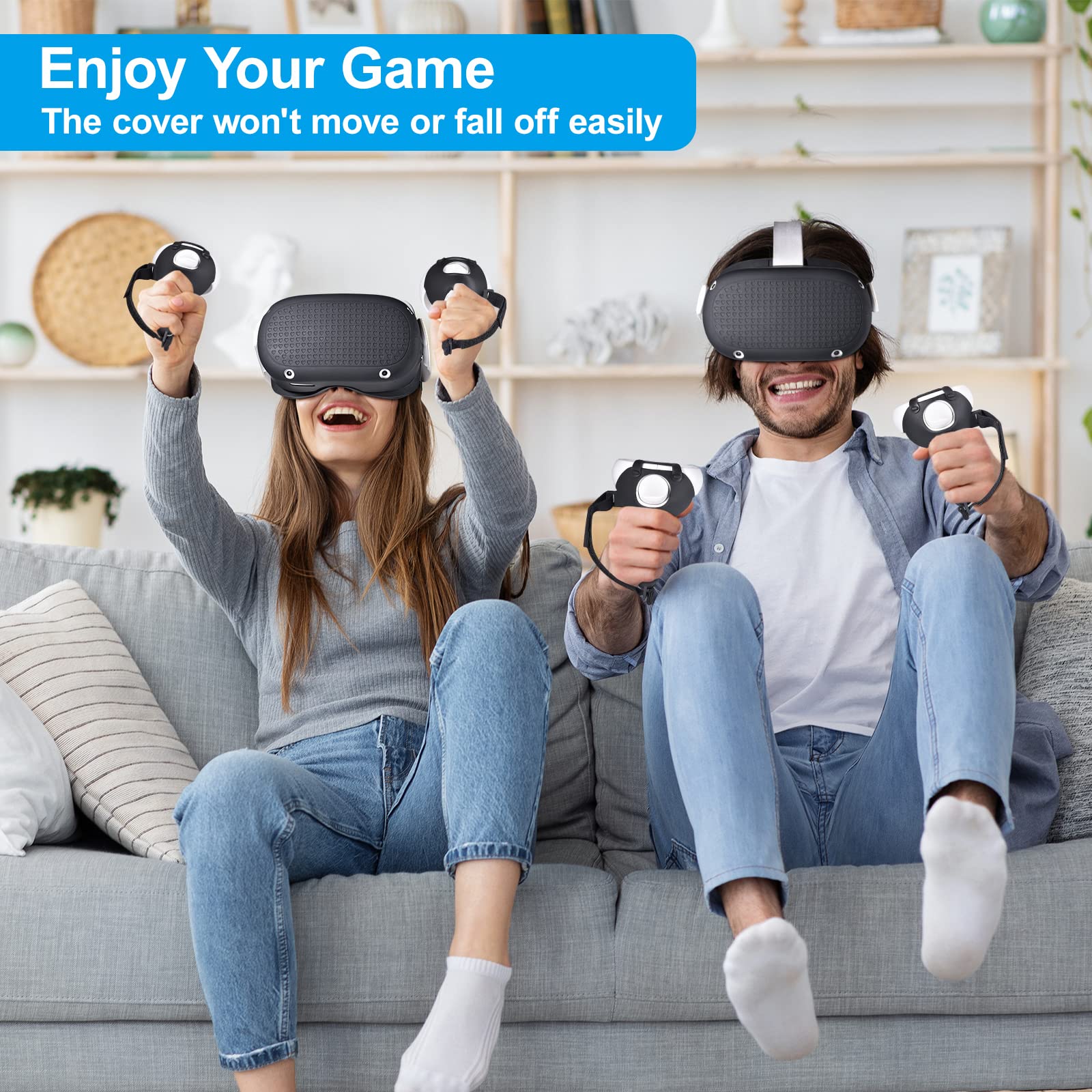 VR Silicone Cover Accessories for Quest 2, Silicone Face Cover, VR Shell Cover, Lens Protector, Cloth Eye Mask Cover, Touch Controller Grip Covers with Adjustable Strap, Protect Your Quest 2 in 1 Set