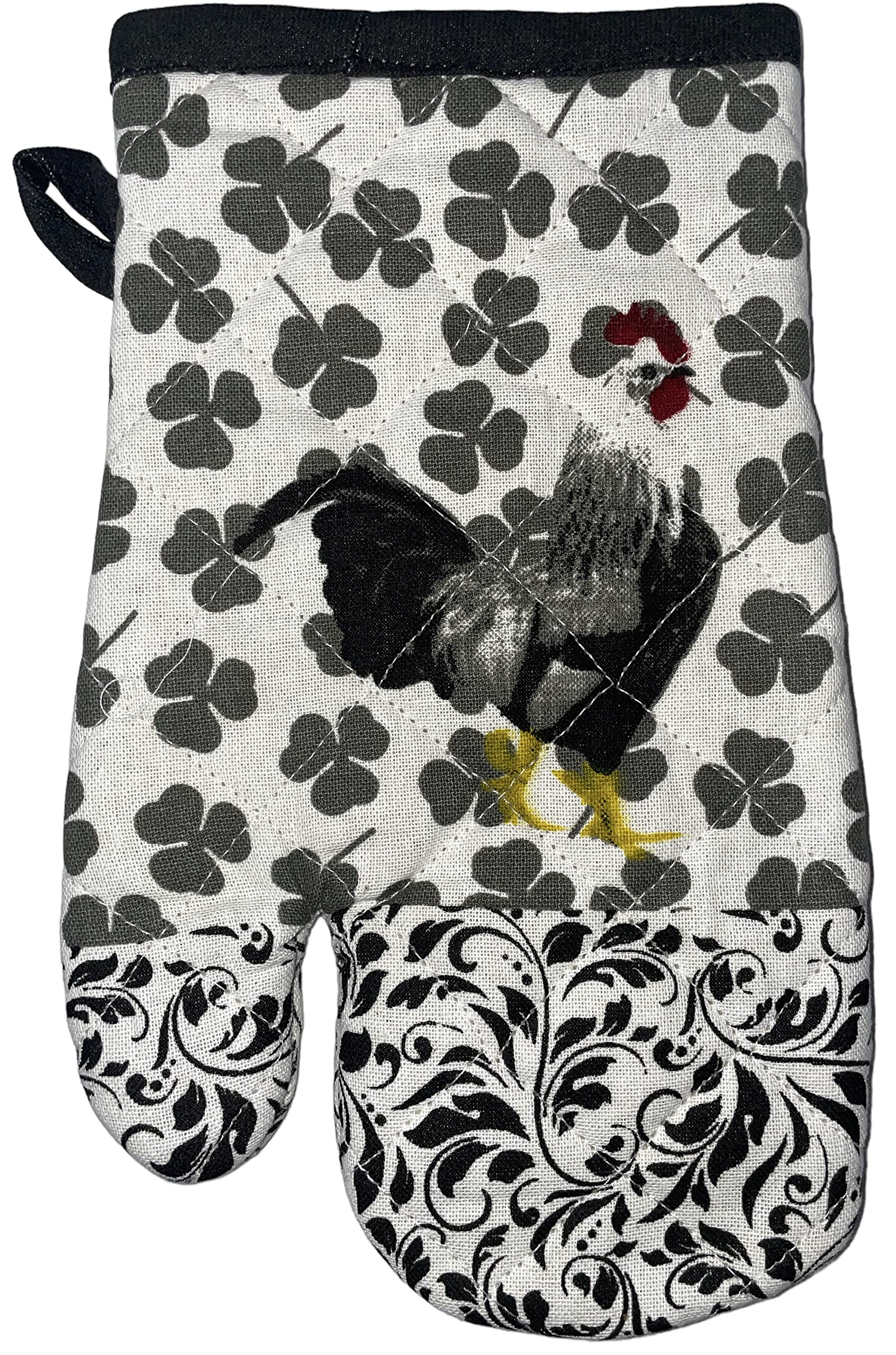 Set of 4, 100% Cotton Black & White Roosters Theme Farmhouse Kitchen Towels Set - Dish Towels, Include 2 Kitchen Towels, 1 Pot Holder & 1 Ovenmitt.