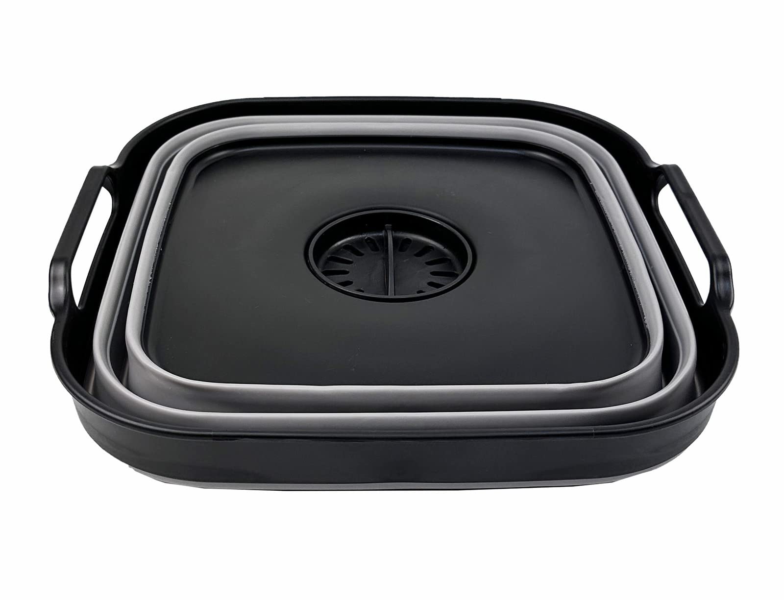 SAMMART 10L (2.64 Gallon) Collapsible Dishpan with Draining Plug - Foldable Washing Basin - Portable Dish Washing Tub - Space Saving Kitchen Storage Tray (Black/Alloy Grey)