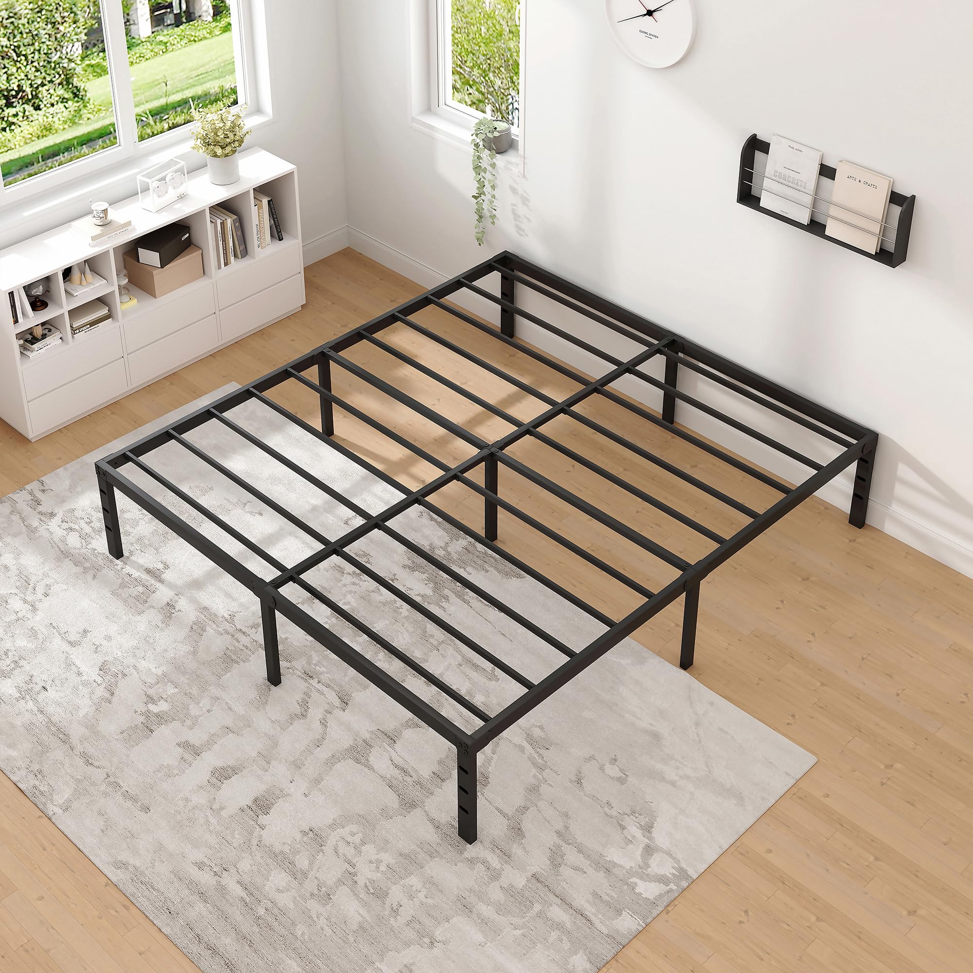 NEW JETO Metal Bed Frame-Simple and Atmospheric Metal Platform Bed Frame, Storage Space Under The Bed Heavy Duty Frame Bed, Sturdy Full Size Bed Frame, 18 Inch, Full