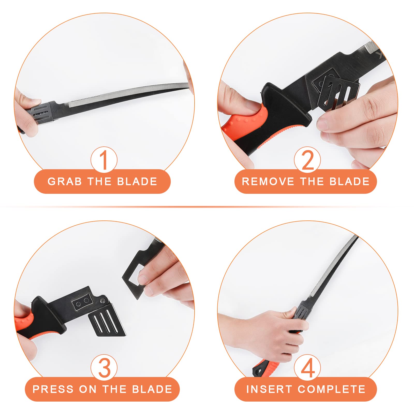 SYDZK Fishing Knife,Fishing Filet & Bait Knives, Interchangeable Blade Fillet Knife set,Includes 6", 8" Rounded Blades With 5" Serrations, Sharpener and Blade Nylon Storage Bag