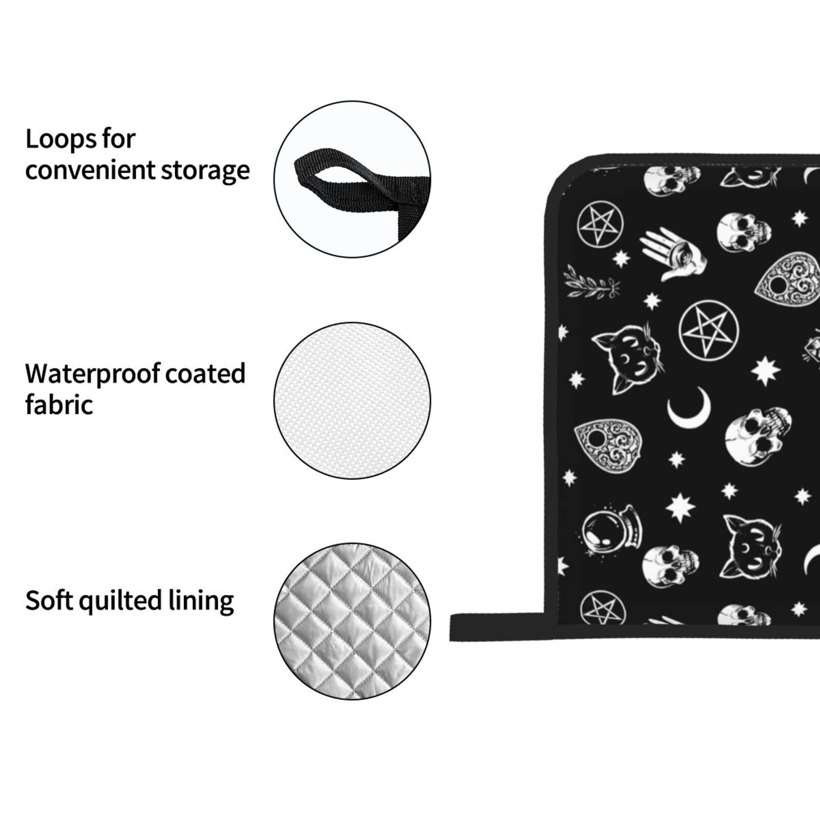 Skull Cat Moon Gothic Pattern Oven Mitts and Pot Holders 4 Pcs Sets Heat Resistant Gloves for Kitchen BBQ Cooking Baking Grilling