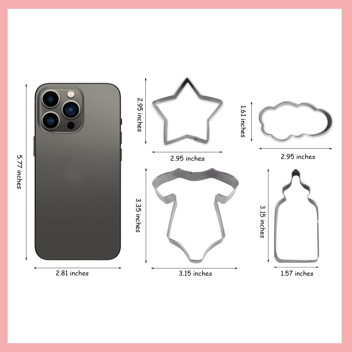 Twinkle Twinkle Little Star Themed Cookie Cutters, 7 Pack Baby Shower Baking Molds Stainless SteelĀ Biscuit Sandwich Cake Cutter Set with Moon, Star, Cloud, Baby Onesies